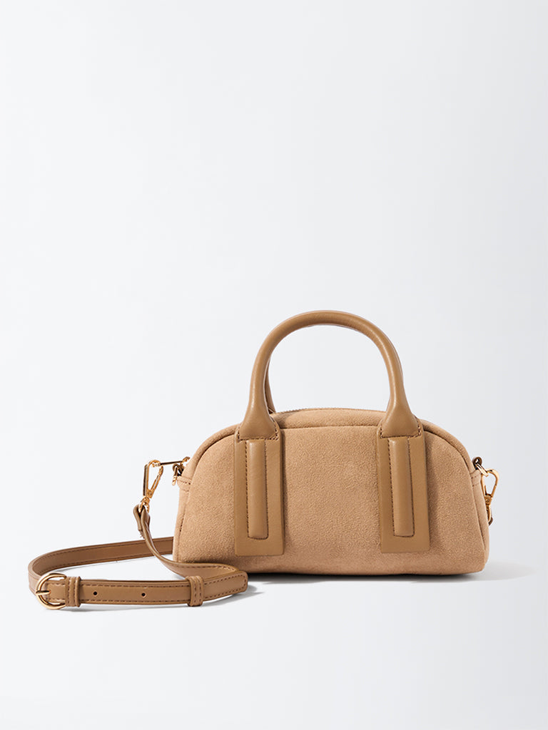 Buy Westside Beige Suede Bowling Bag from Westside