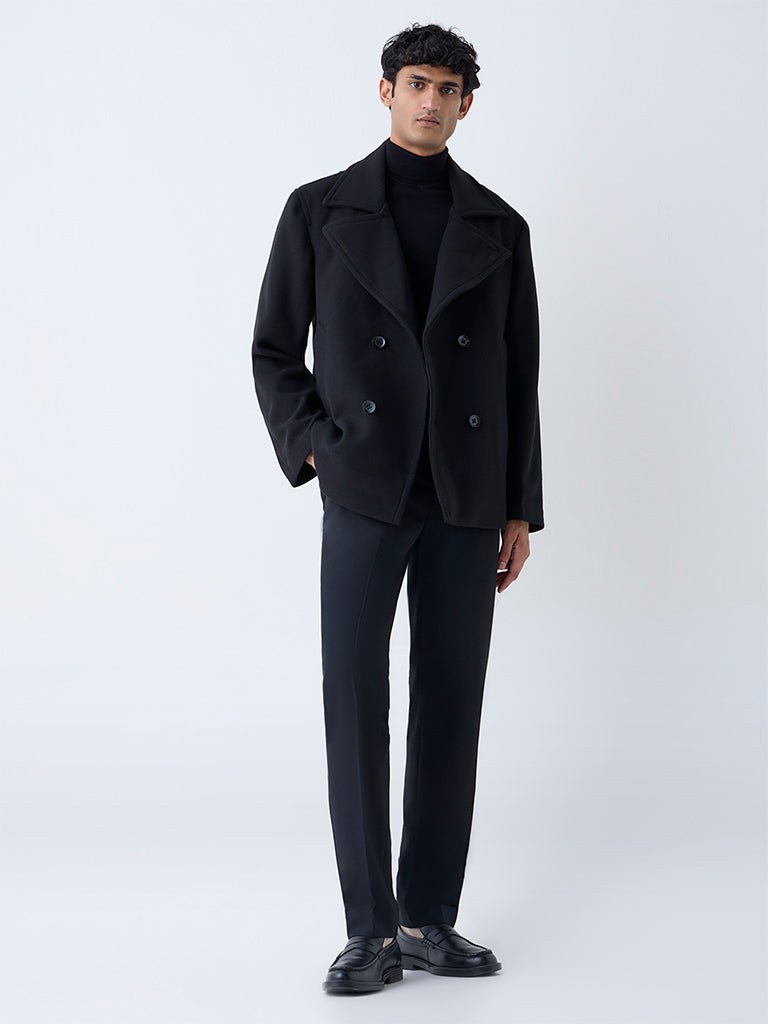Buy WES Formals Black Slim-Fit Coat from Westside