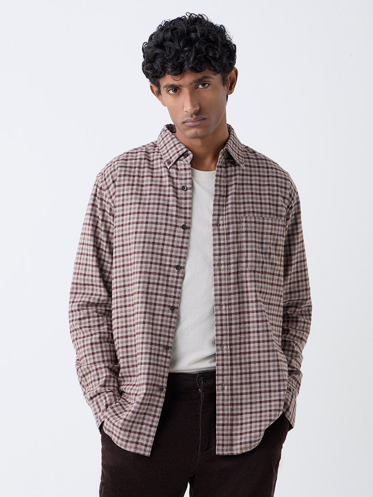 Buy WES Casuals Brown Check Design Relaxed-Fit Cotton Shirt from Westside