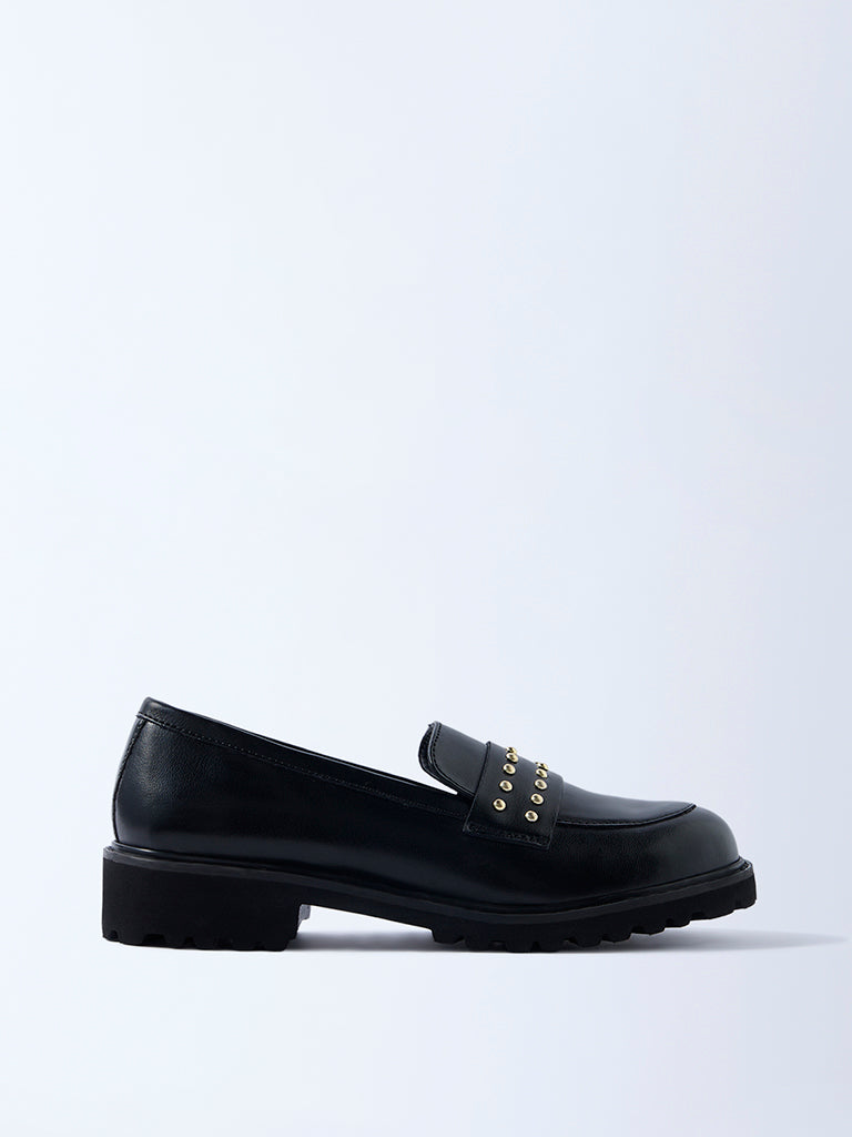 Buy LUNA BLU Black Stud-Detailed Chunky Loafers from Westside