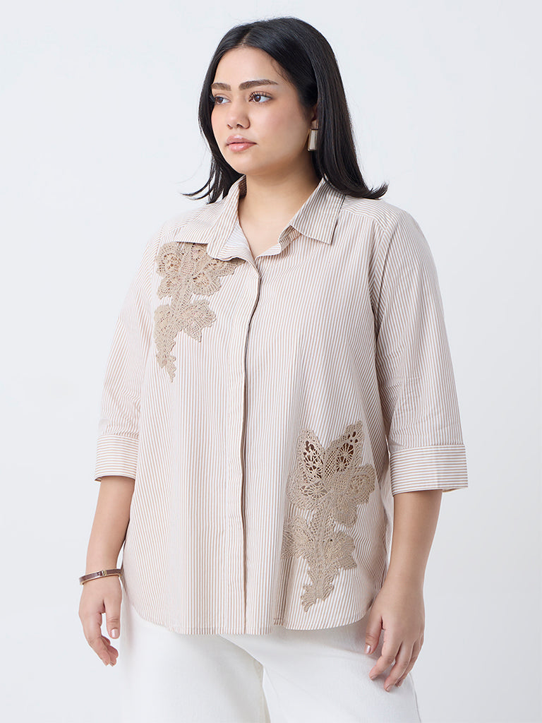 Buy Gia Beige Floral Embroidered Cotton Shirt from Westside