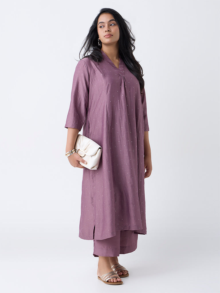 Buy Diza Mauve Embellished A-Line Kurta from Westside