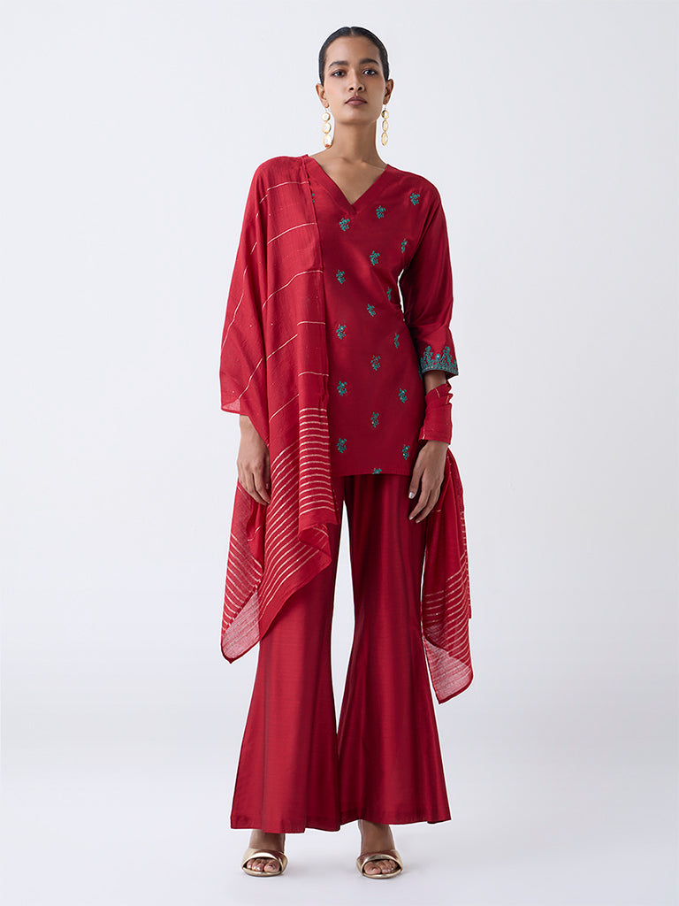 Buy Vark Red Floral Embroidered A-Line Ethnic Set from Westside