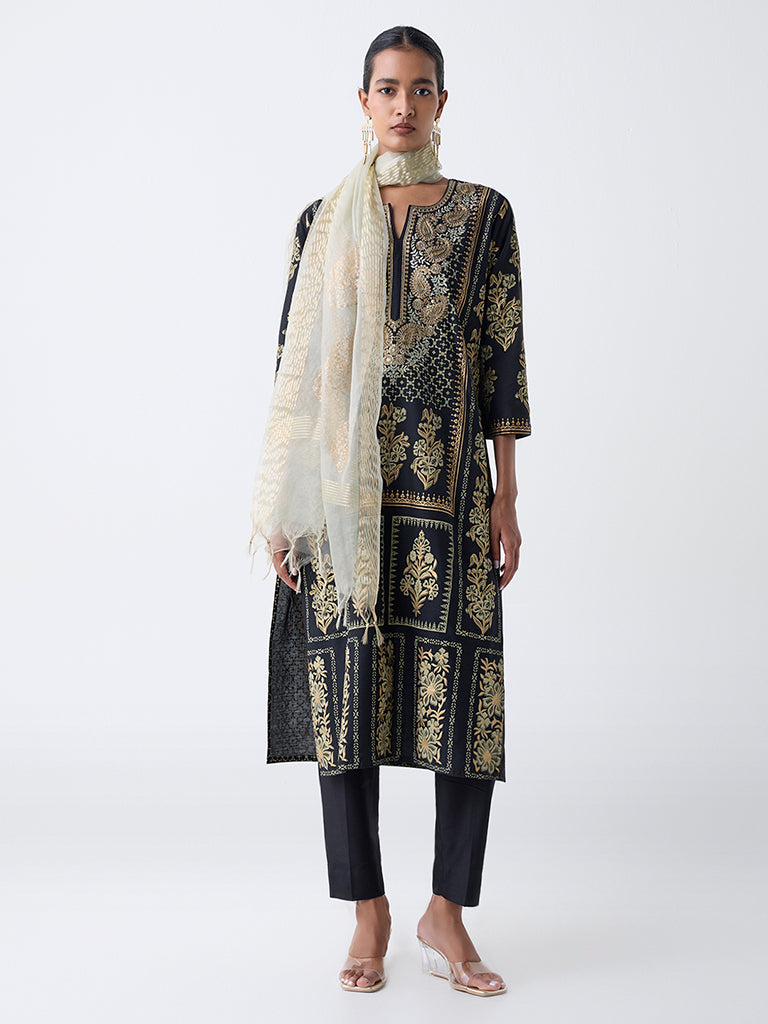 Buy Vark Black Paisley Design Straight Ethnic Set from Westside