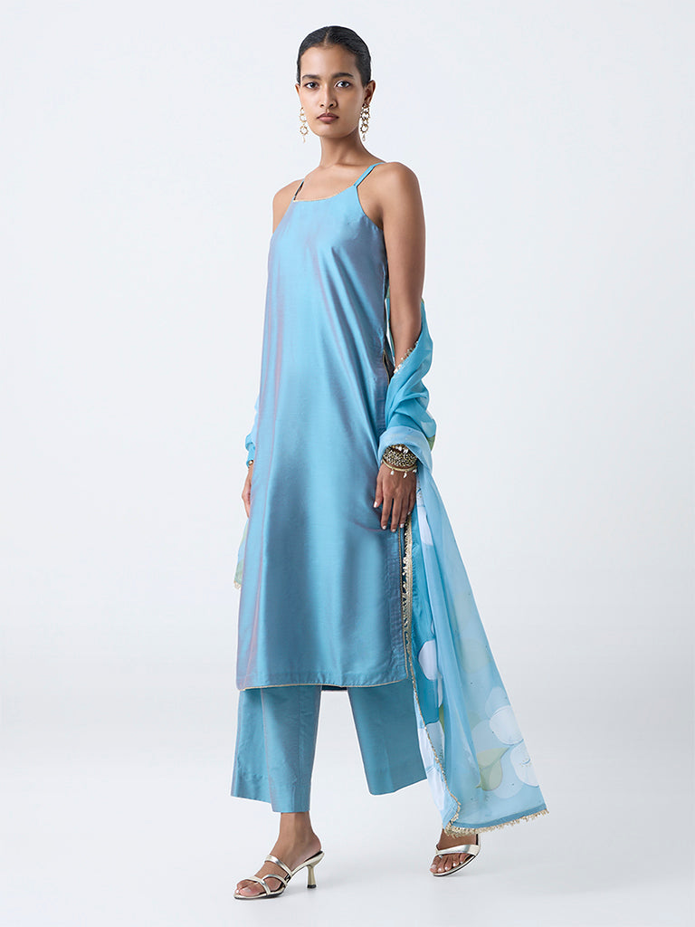 Buy Vark Aqua Solid A-Line Ethnic Set from Westside