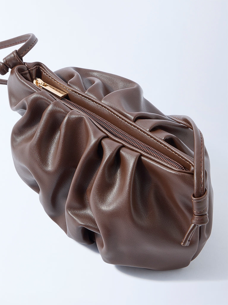 Buy Westside Brown Pleated Clutch Bag with Sling from Westside