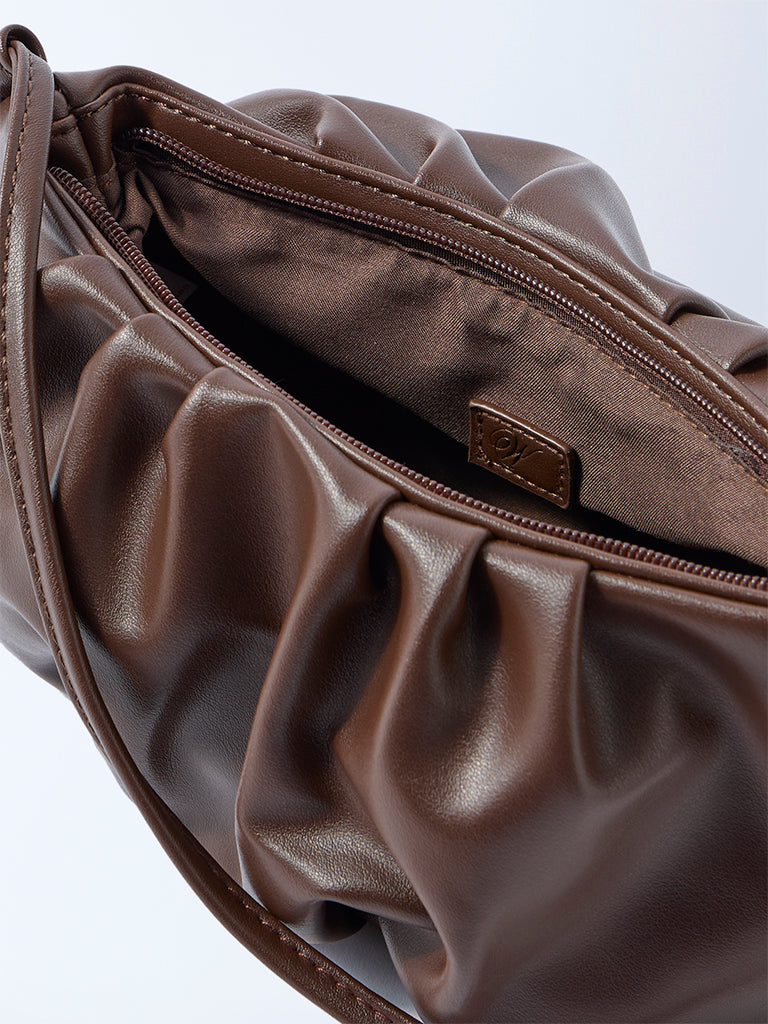 Buy Westside Brown Pleated Clutch Bag with Sling from Westside