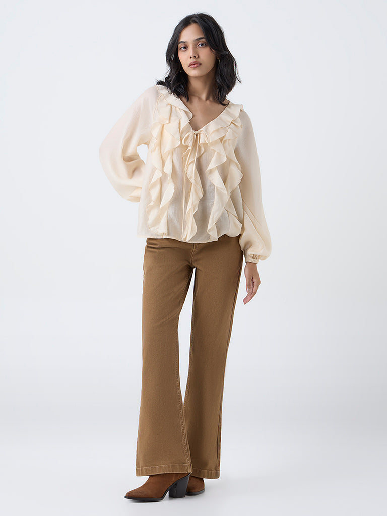 Buy LOV Tan Bootcut High-Rise Jeans from Westside