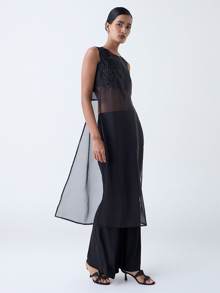 Buy Vark Black Embellished Sheer Kurta with Inner from Westside