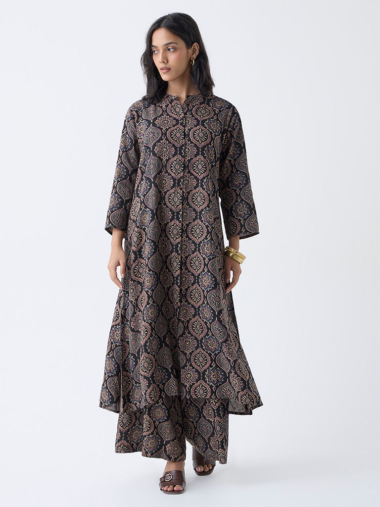 Buy Utsa Black Argyle Printed A-Line Kurta from Westside