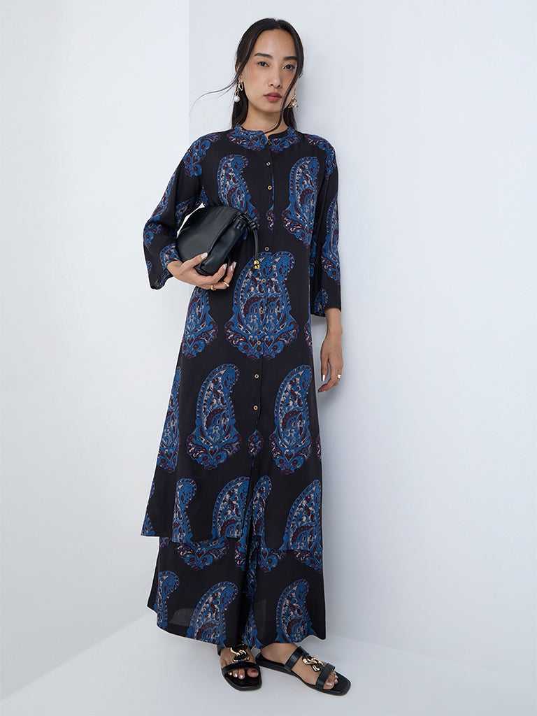 Buy Utsa Black Paisley Printed A-Line Kurta from Westside