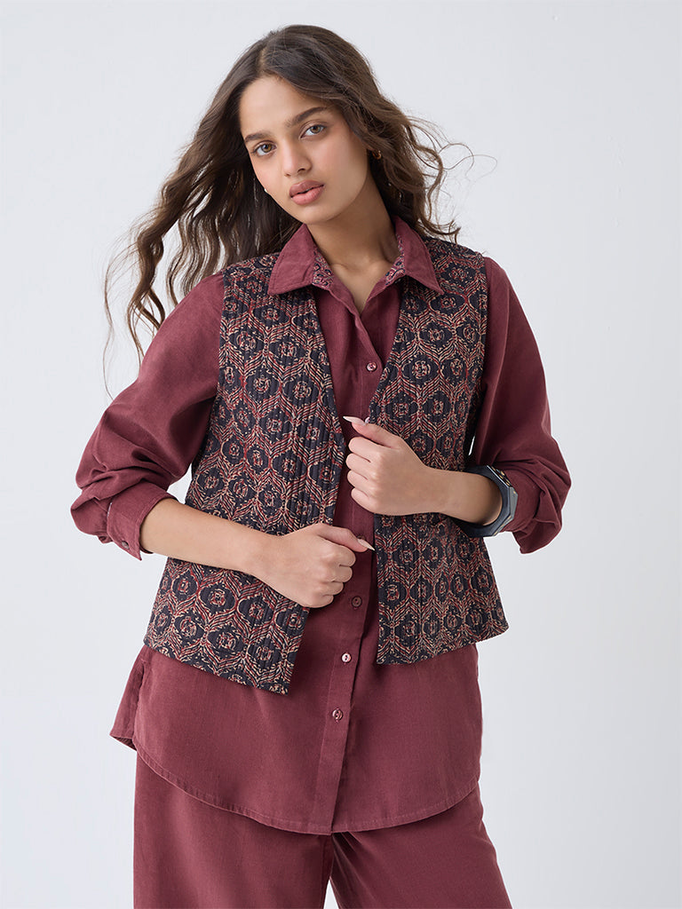Buy Utsa Black Printed Reversible Cotton Jacket from Westside
