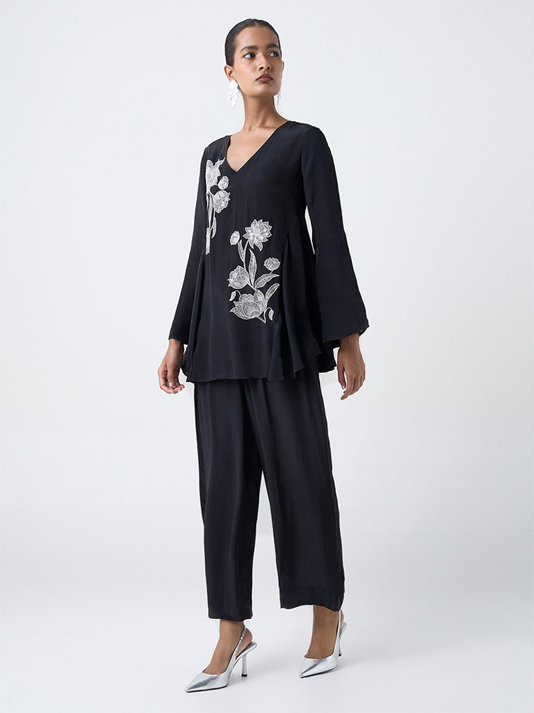 Buy Vark Black Floral Embroidered Ethnic Set from Westside