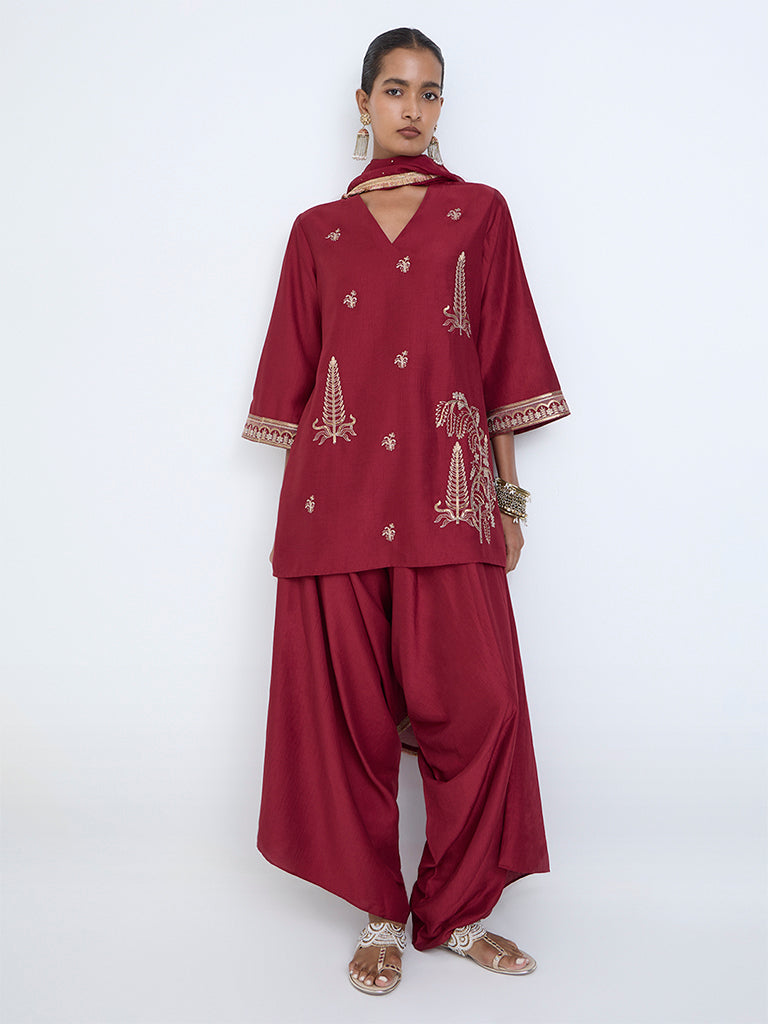Buy Vark Red Embroidered A-Line Ethnic Set from Westside