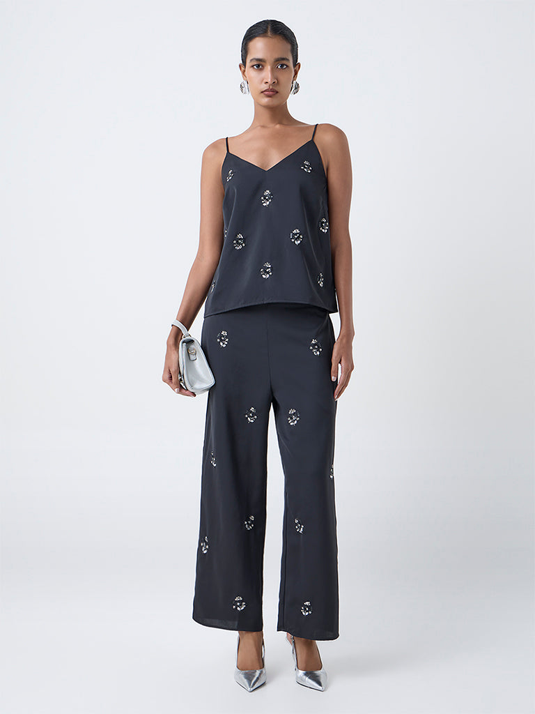 Buy Vark Black Sequin Embellished Top and Pants Set from Westside