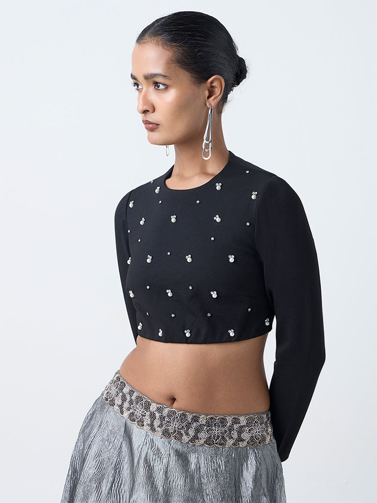 Buy Vark Black Pearlescent Top from Westside