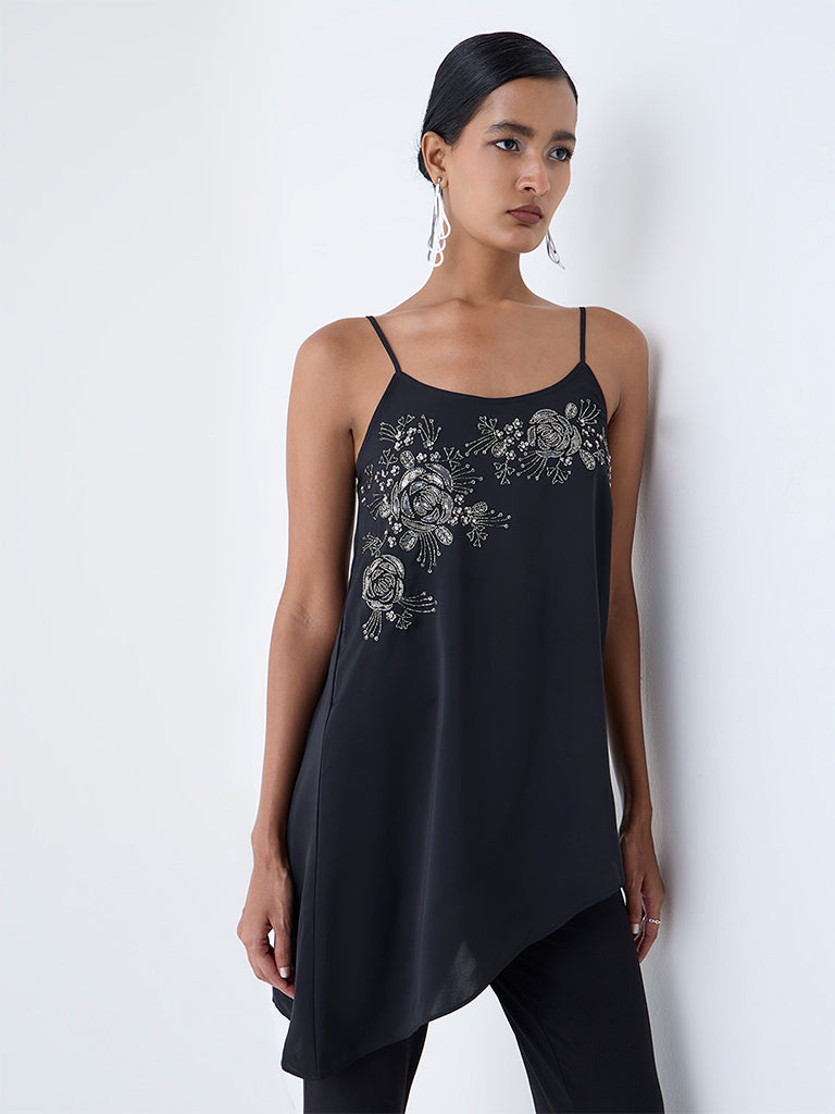 Buy Vark Black Sequin Embellished Top from Westside