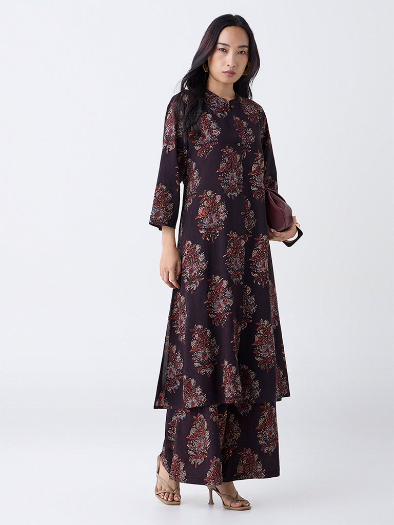 Buy Utsa Black Boota Foliage Pattern A-Line Kurta from Westside