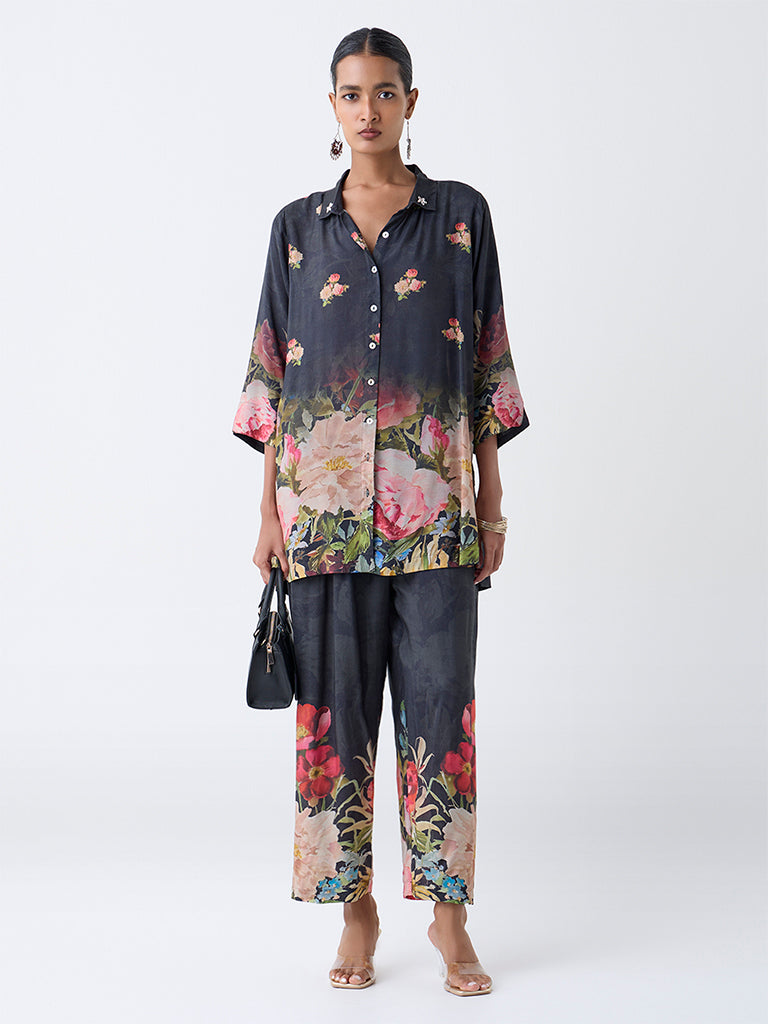 Buy Vark Black Floral Pattern Co-ord Set from Westside