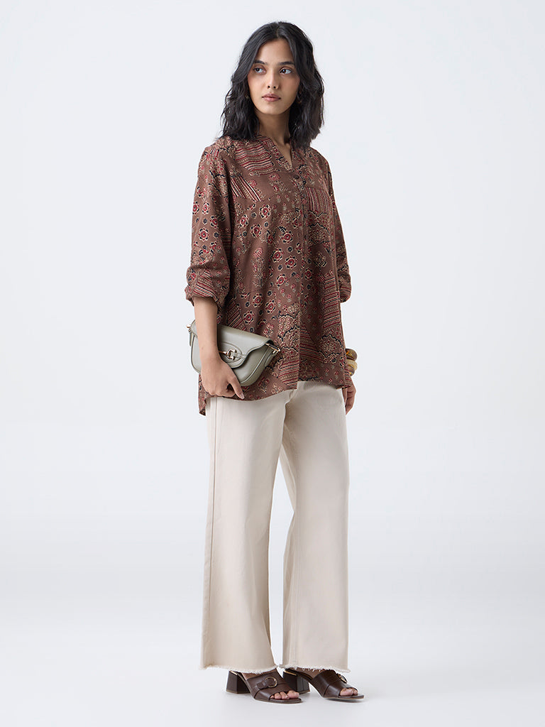 Buy Utsa Brown Floral Design Tunic from Westside
