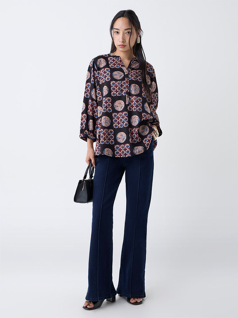 Buy Utsa Black Geometric Design Tunic from Westside