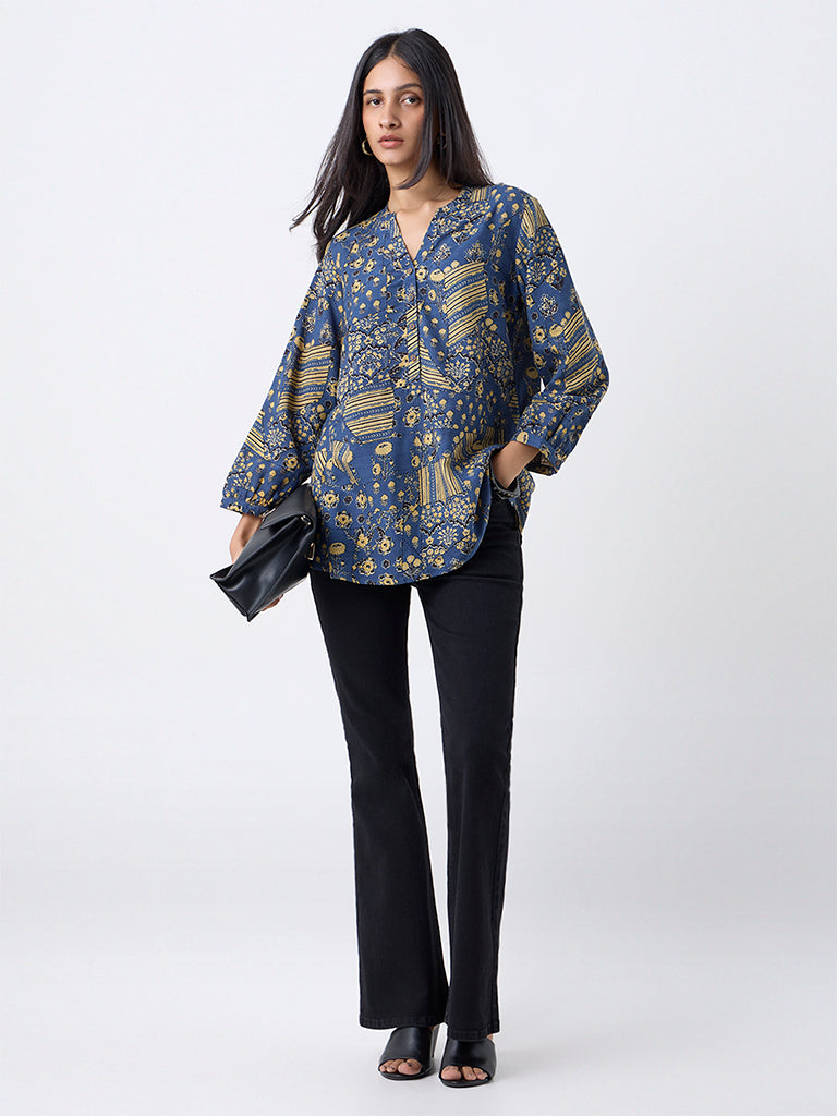 Buy Utsa Dusty Blue Printed Tunic from Westside