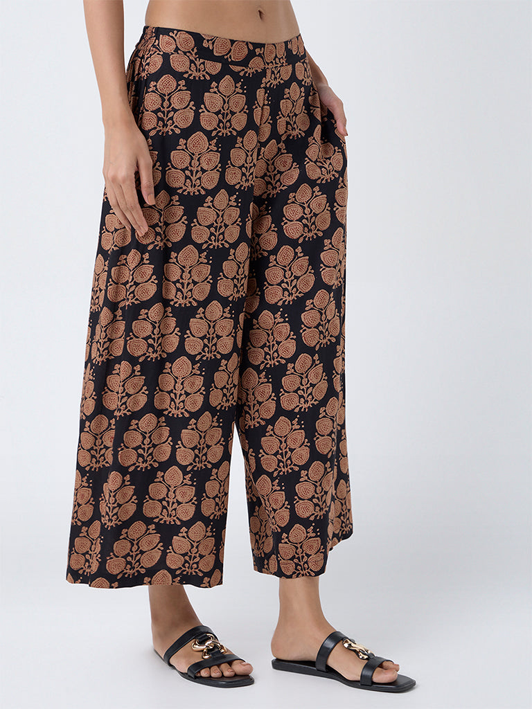 Buy Utsa Black Botanical Printed Palazzos from Westside