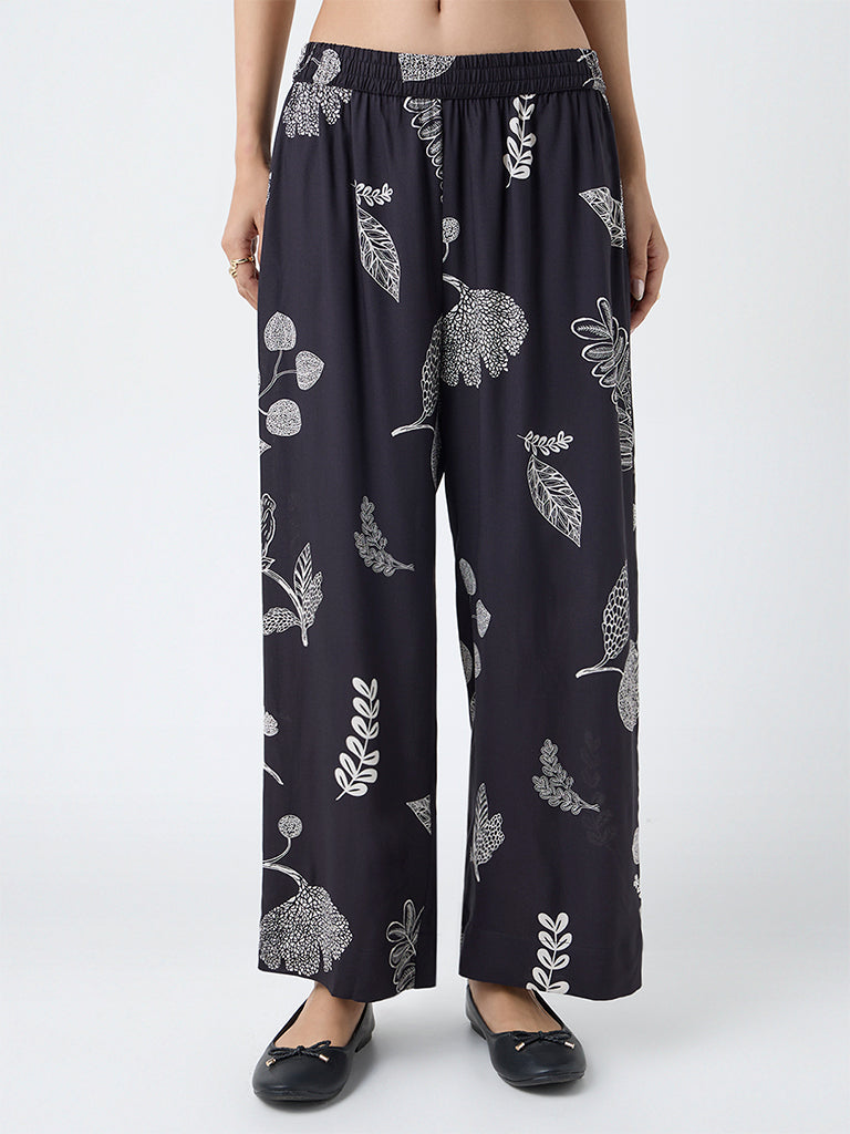 Buy Utsa Black Foliage Printed Pants from Westside