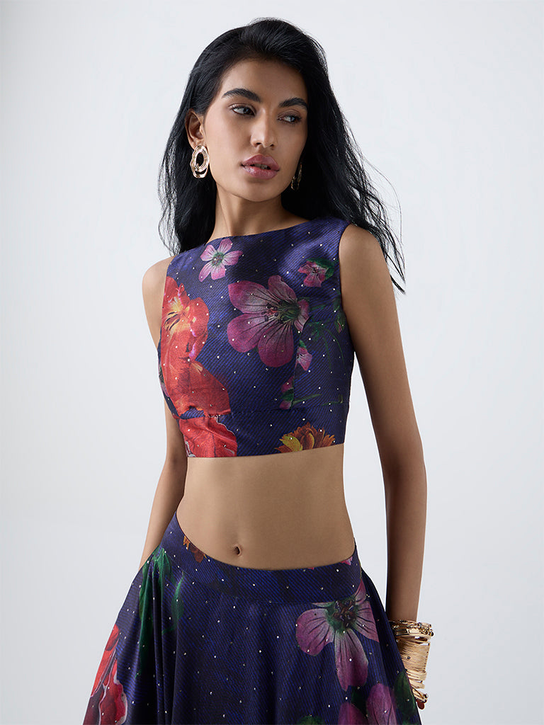 Buy Vark Dark Blue Foliage Design Ethnic Top from Westside