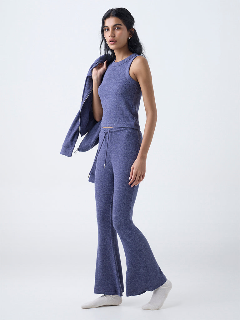 Buy Superstar Dusty Blue Ribbed High-Rise Bootcut Pants from Westside