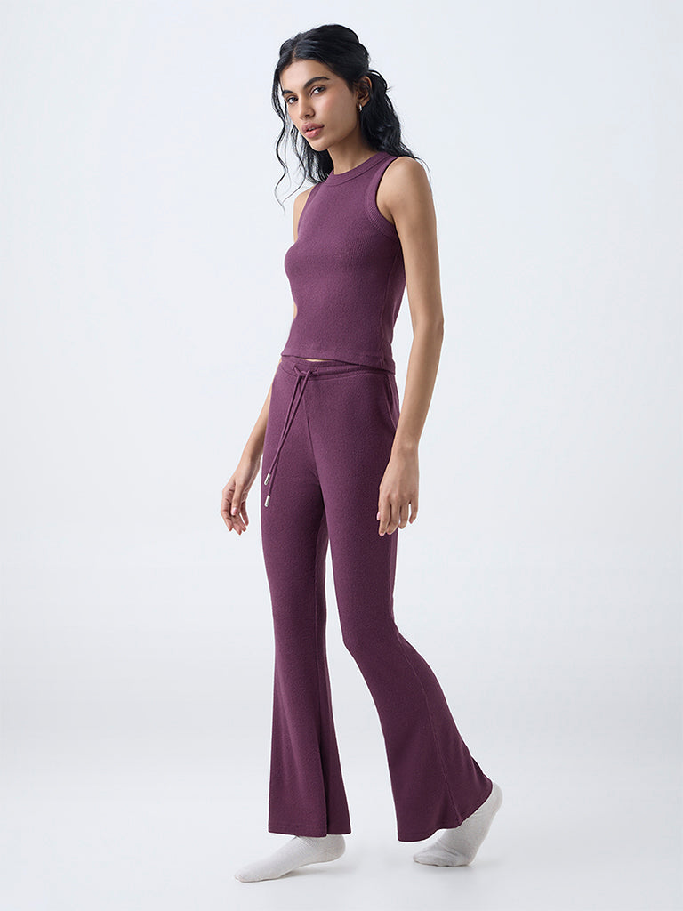 Buy Superstar Burgundy Ribbed High-Rise Bootcut Pants from Westside