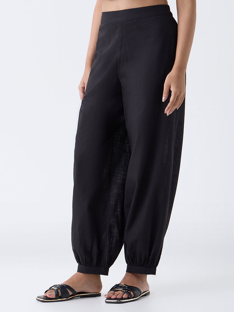 Buy Utsa Black Harem-Style Cotton Pants from Westside