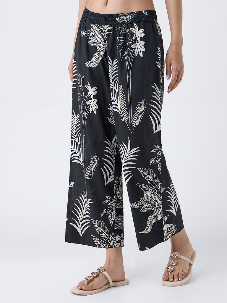 Buy Utsa Black Foliage Design Cotton Ethnic Pants from Westside