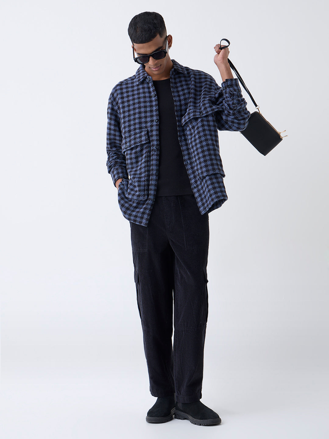 Buy Nuon Blue Houndstooth Checkered Relaxed-Fit Jacket from Westside