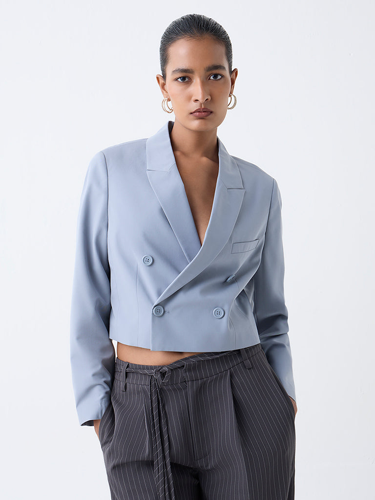 Buy Wardrobe Dusty Blue Crop Blazer from Westside