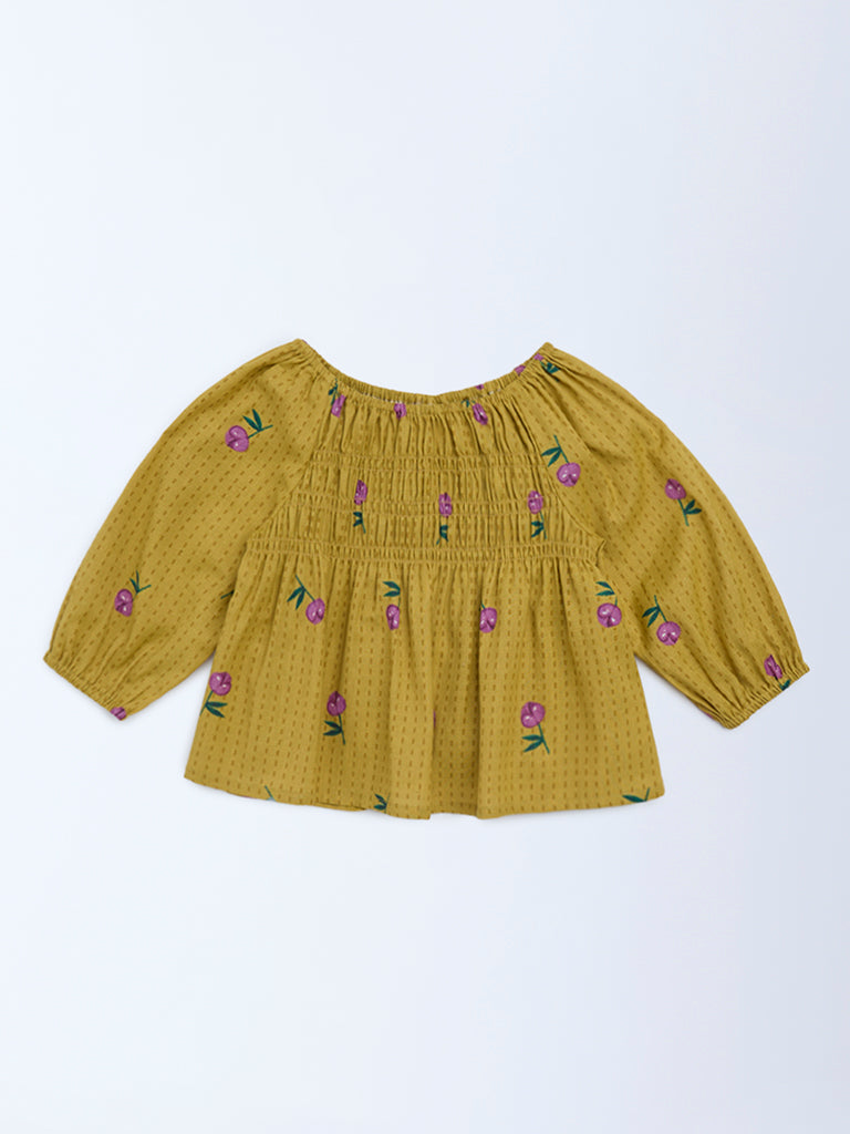 Buy Utsa Kids Girls Mustard Floral Cotton-Blend Top - (2-8 yrs) from ...