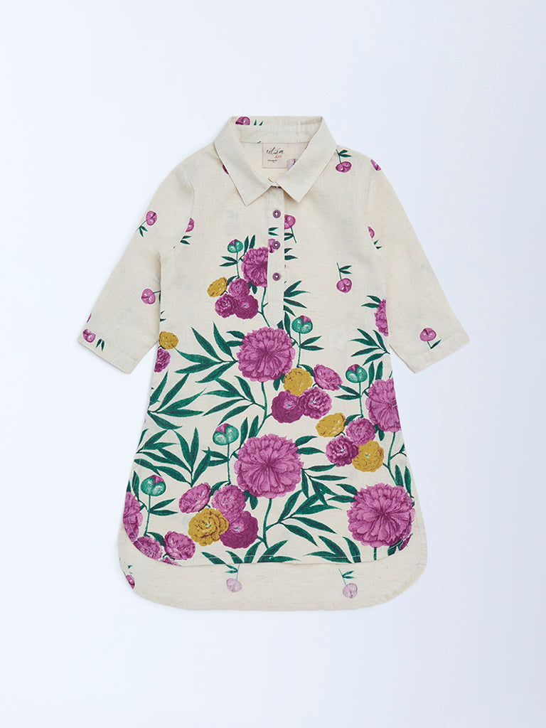 Buy Utsa Kids Girls Off-White Floral Cotton-Blend Tunic - (2-8yrs) from ...