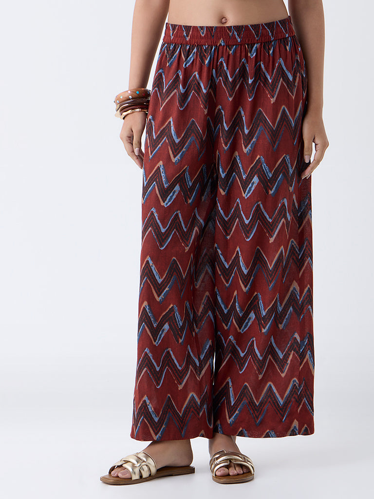 Buy Utsa Red Chevron Pattern Pants from Westside