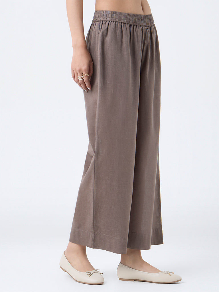 Buy Utsa Taupe Solid Cotton Ethnic Pants from Westside