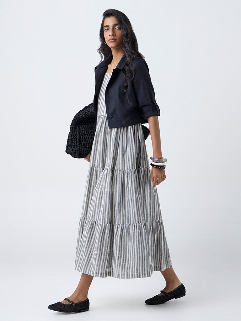 Buy Bombay Paisley Black Cotton Tiered Dress with Jacket from Westside