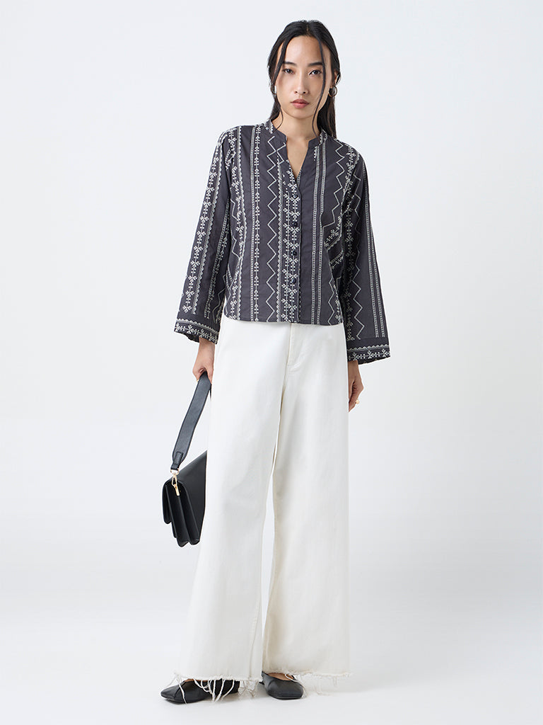 Buy Utsa Black Embroidered Cotton Tunic from Westside