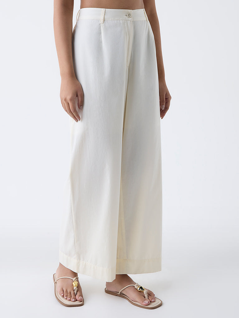 Buy Utsa Cream Solid Cotton Ethnic Pants from Westside