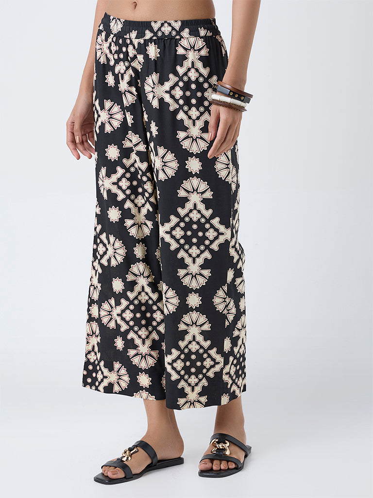 Buy Utsa Black Geometric Printed Pants from Westside