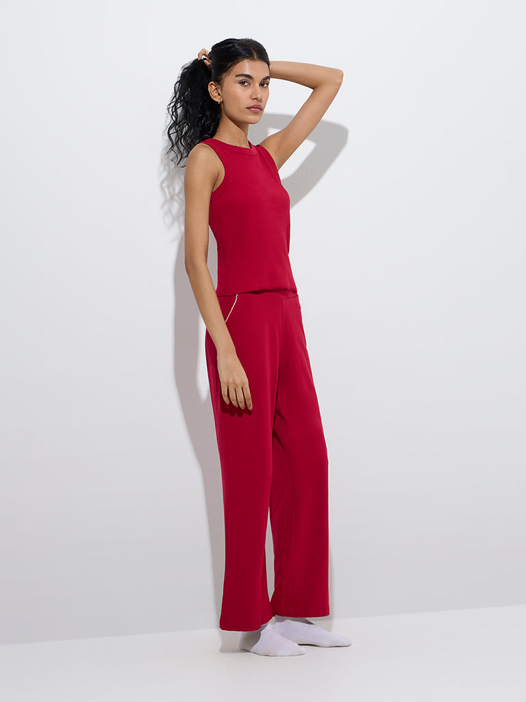 Buy Superstar Red Ribbed-Textured Cotton-Blend Tank Top from Westside