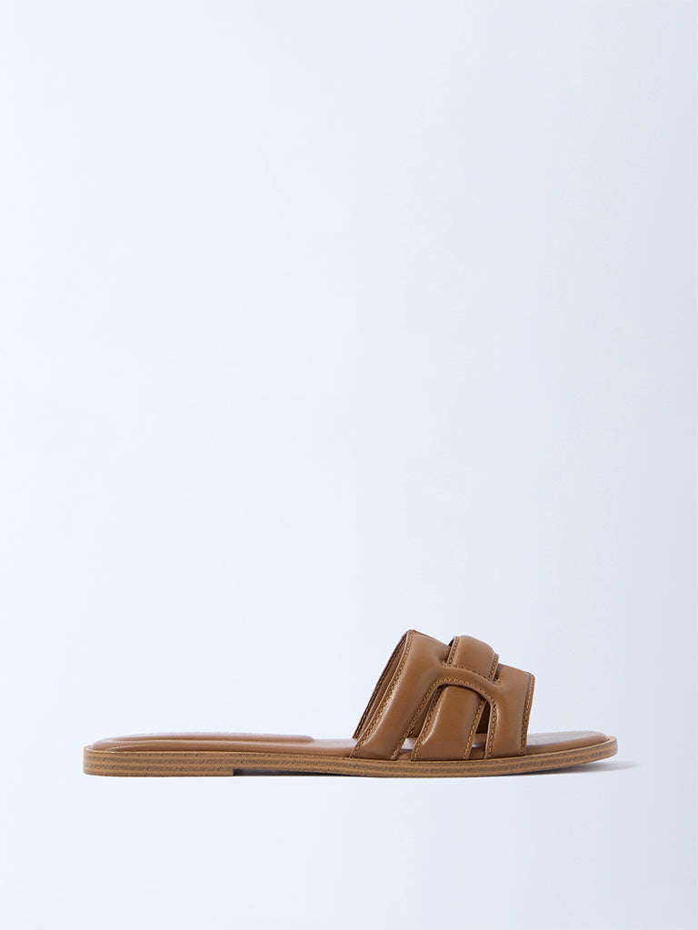 Buy LUNA BLU Tan Criss-Cross Detailed Slides - Exclusive from Westside