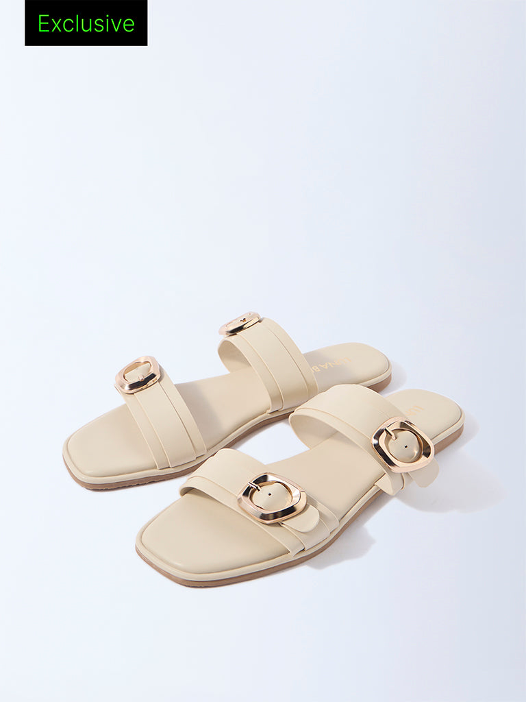 Buy LUNA BLU Ivory Dual-Strap Slip-On Sandals - Exclusive from Westside