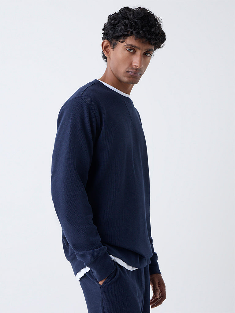 Buy WES Lounge Navy Relaxed-Fit Cotton-Blend Sweatshirt from Westside