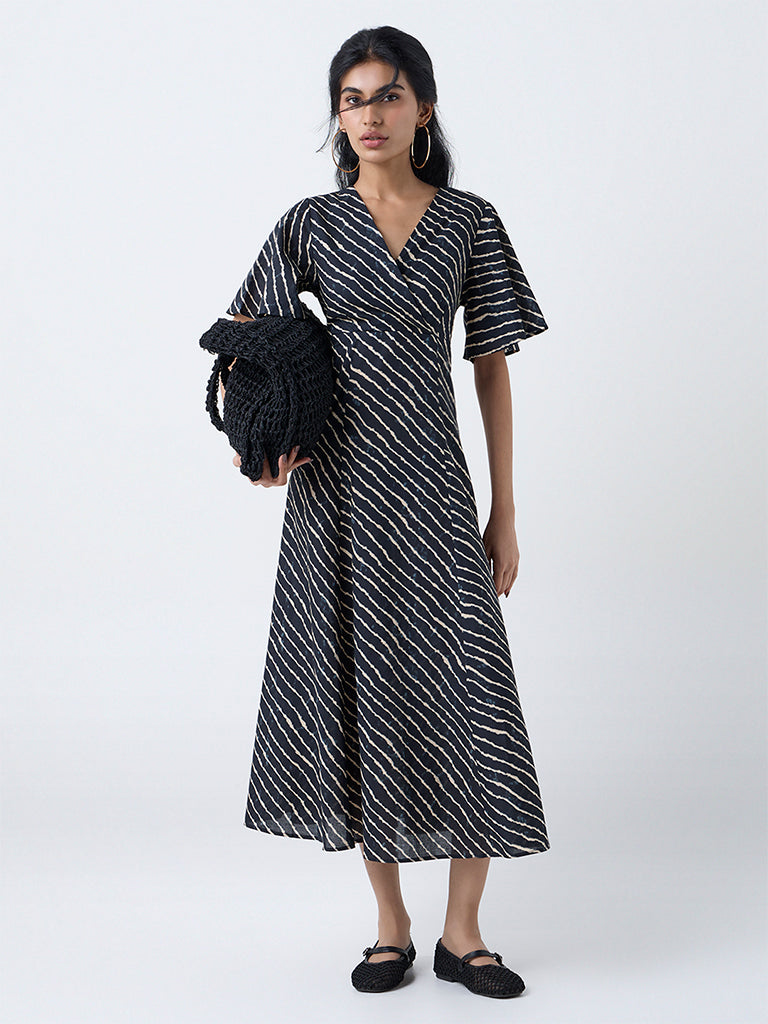 Buy Bombay Paisley Blue Striped Cotton A-Line Dress from Westside