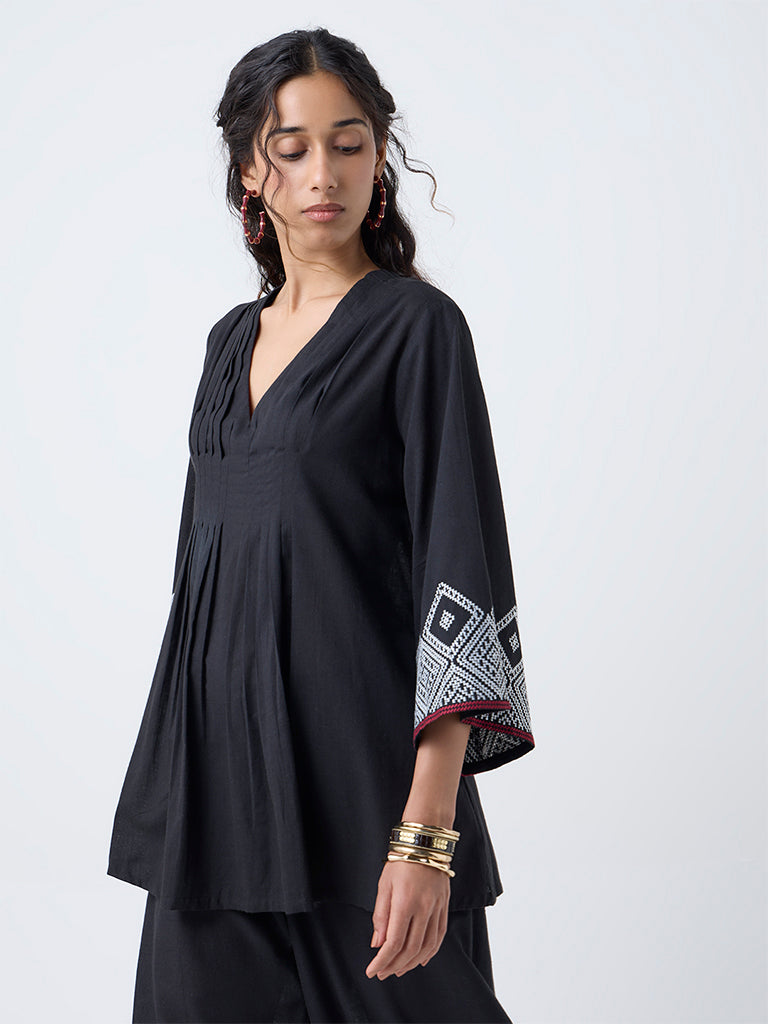 Buy Utsa Black Embroidered Cotton Tunic from Westside