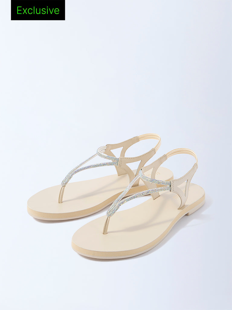 Buy LUNA BLU Ivory Diamante Embellished Slingback Sandals - Exclusive ...